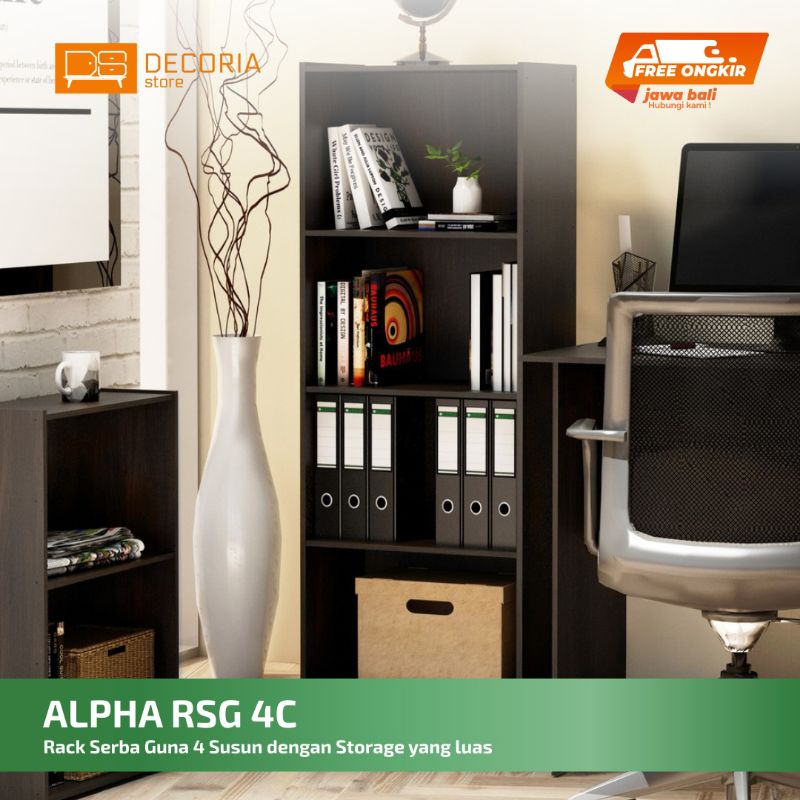 Jual Rak Susun 4/ Lemari Buku ALPHA RSG 4C DARK WALNUT | Shopee Indonesia