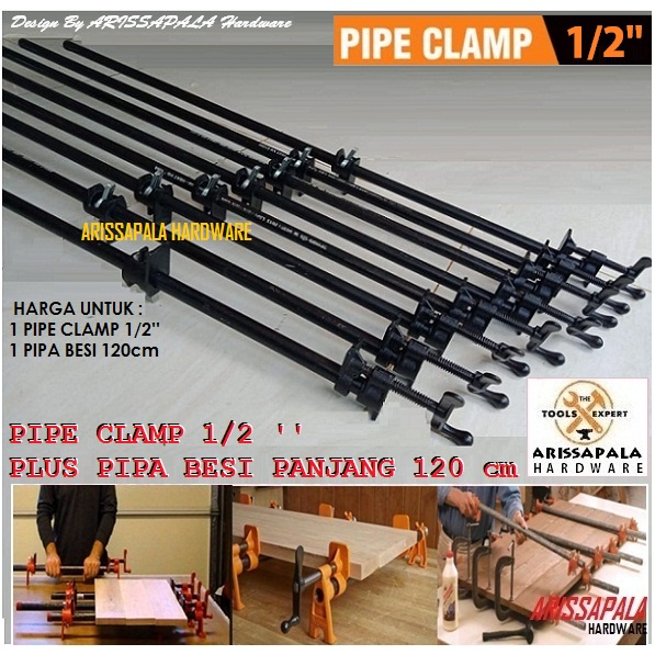 Jual Pipe Clamp Pres Kayu Setengah Inch Plus Pipa Besi Panjang 120 Cm ...