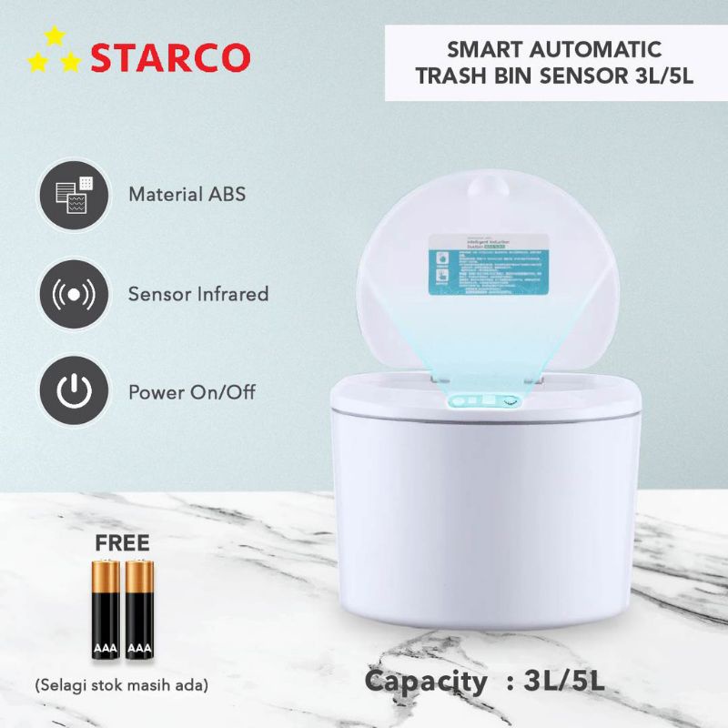 Jual Starco Smart Otomatis Trash Bin Tempat Sampah Tong Sampah Sensor 3L 5L | Shopee Indonesia