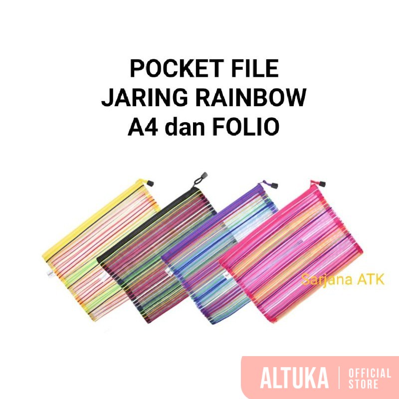 Jual Map Plastik Pocket File Zipper Ukuran Folio dan A4 Jaring RAINBOW ...