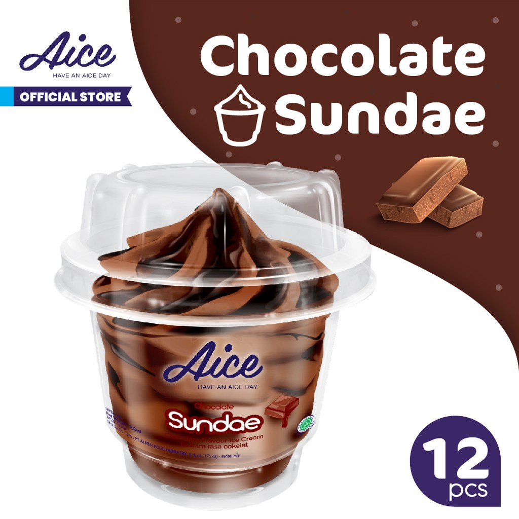 Jual Aice Ice Cream Chocolate Sundae Cup Es Krim 12pcs | Shopee Indonesia