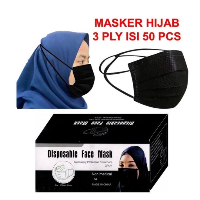 Jual Masker Hitam Hijab isi 50Pcs/BOX IMPORT KPOP IDOL Jilbab Fashion ...