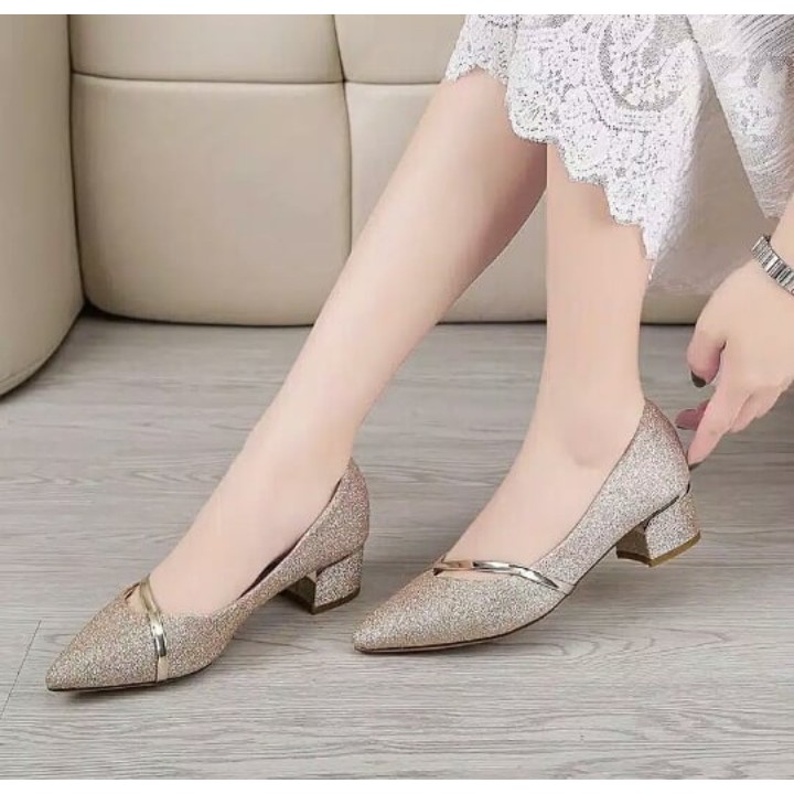 Jual heels tahu emas silver hitam hs011 | Shopee Indonesia