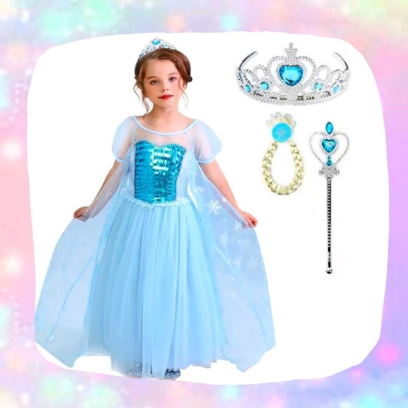 Jual Paket Dress Frozen Elsa + Tongkat Frozen + Mahkota Princess ...