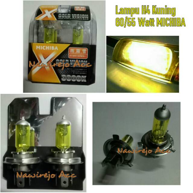 Jual Bohlam Lampu Utama MICHIBA H4 60/55W Gold Vision 3000K | Shopee ...