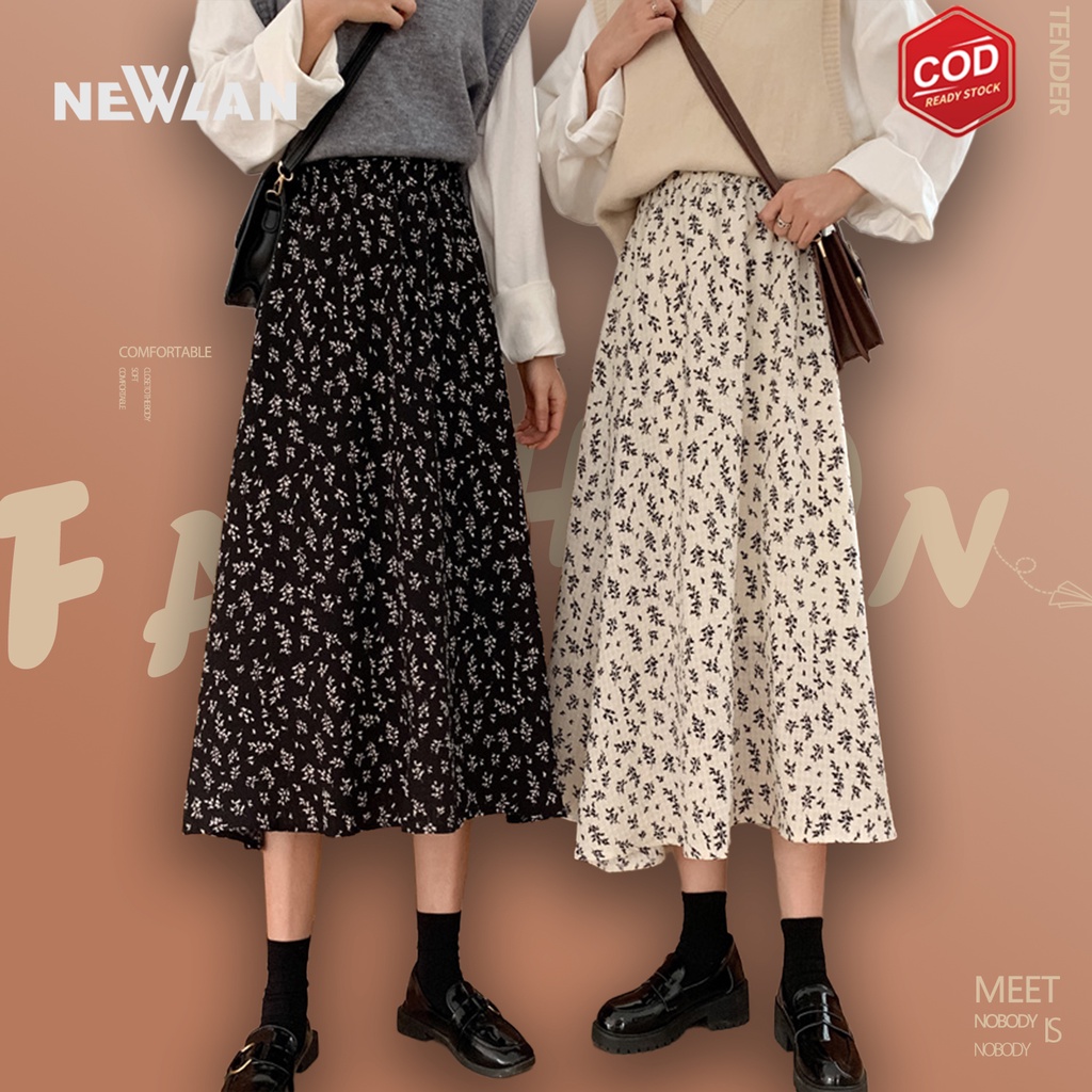 Jual Newlan Qz005 Rok Korean Style Panjang A-Line Pinggang Tinggi Rok ...
