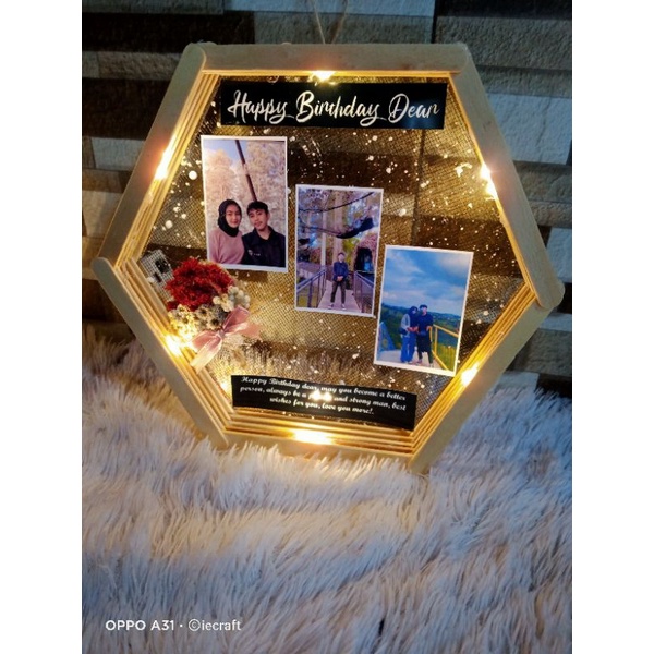 Jual TANPA PO 1 HARI JADI Hexa Flower in Frame Kado Pernikahan Kado ultah kado wisuda Kado ...