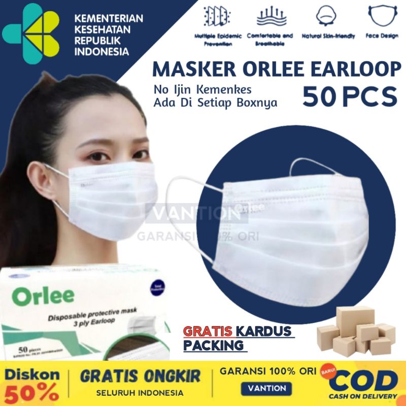 Jual Masker Orlee Putih Polos Earloop 3 ply 3ply White Lebut Halus ...