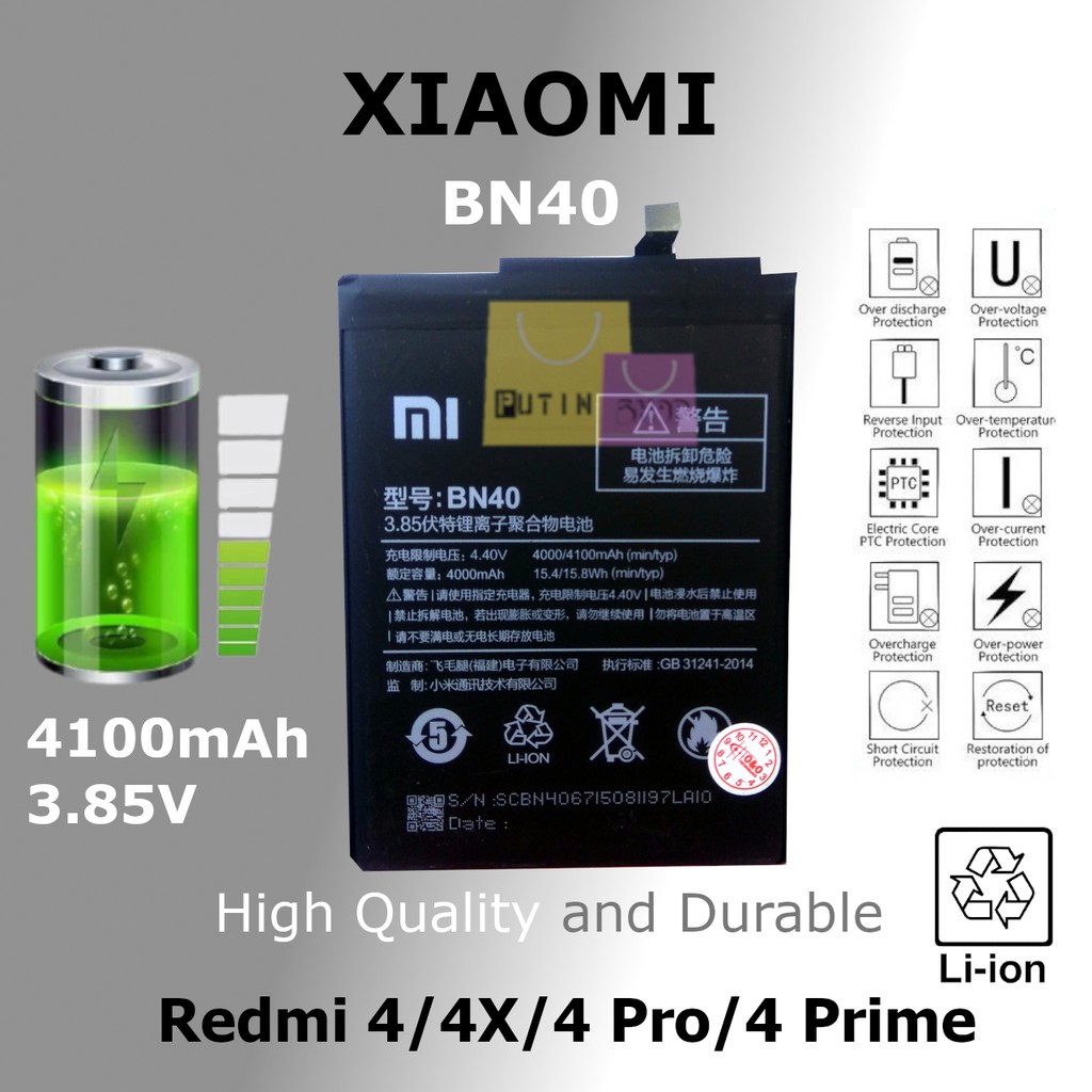 Jual (P) Baterai batre battery Original Xiaomi Redmi 4 pro / 4 prime / BN40 | Shopee Indonesia