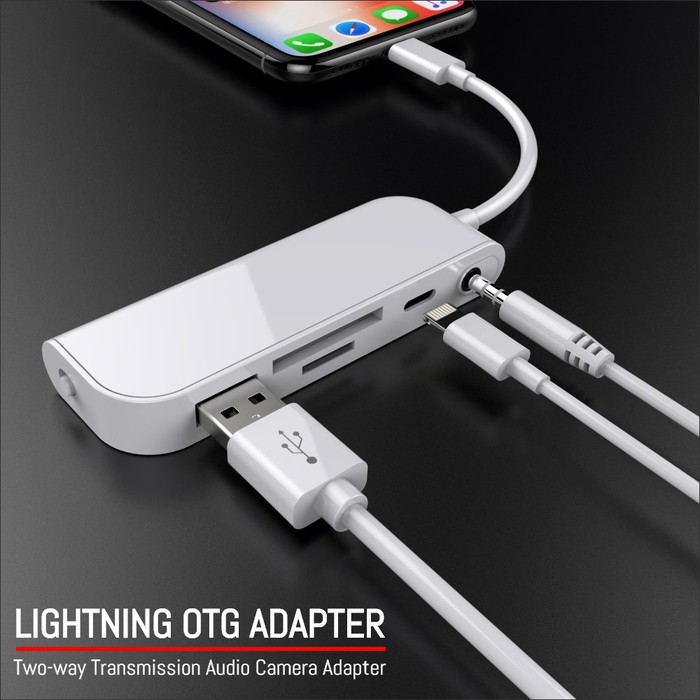 Jual Lightning OTG SD TF Card Audio 3.5mm Charge Adapter Import Export ...