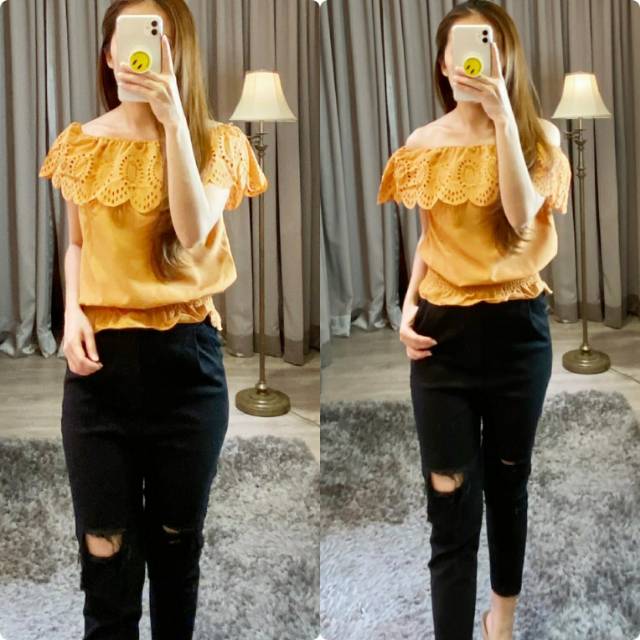 Jual Blouse wanita mustard lacerin (g) | Shopee Indonesia