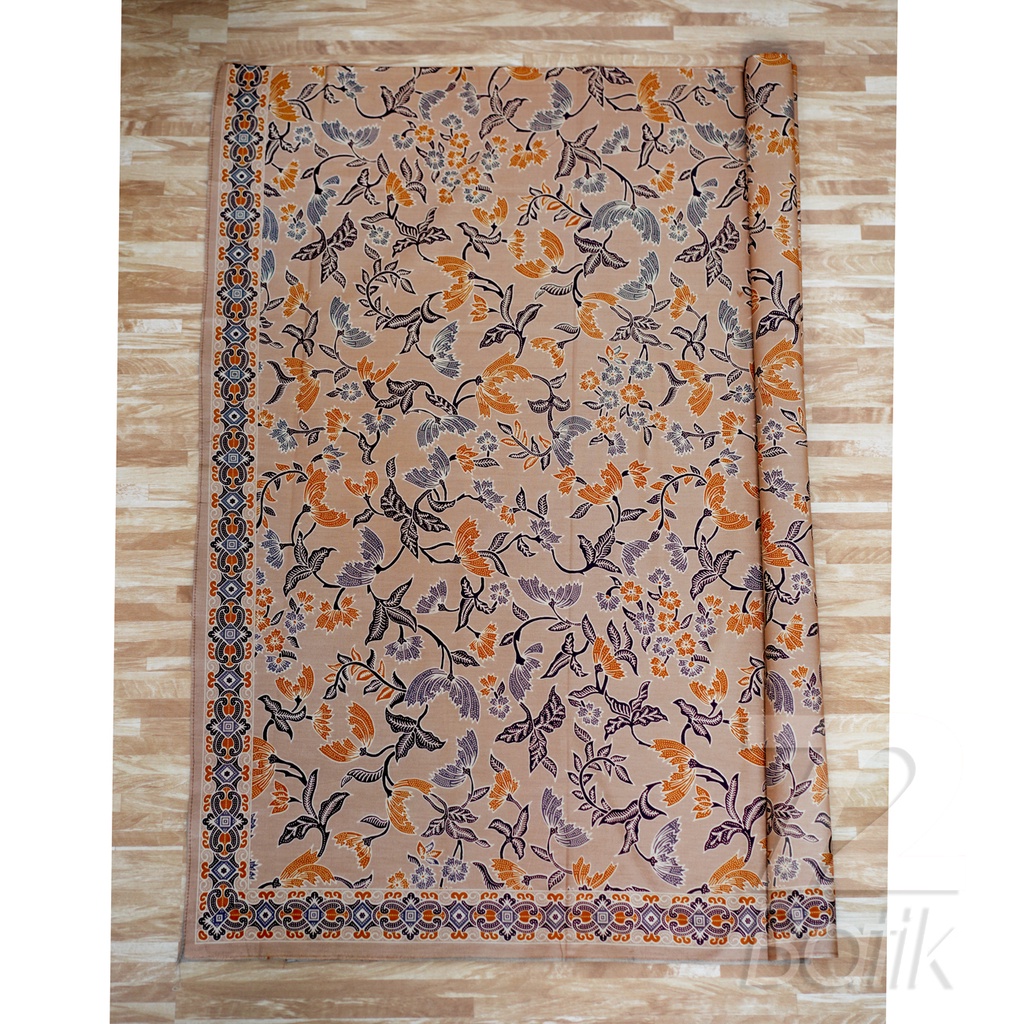 Jual KAIN BATIK PREMIUM Bahan Katun Motif Kembang Warna Cream Coklat ...
