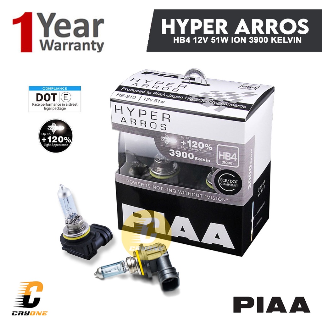 Jual PIAA Hyper Arros Halogen Headlight & Fog HE-910 HB4 12V 51W 120% 3900K | Shopee Indonesia