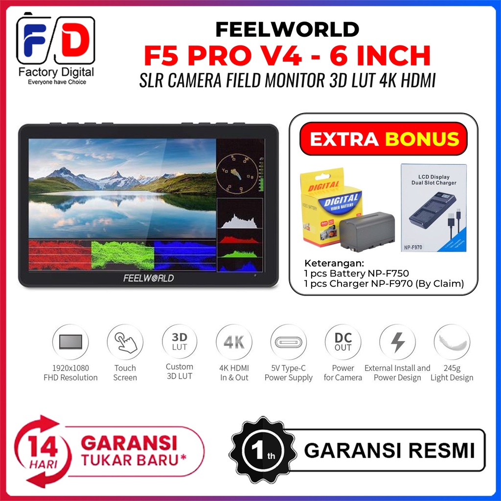 Jual Feelworld F5 Pro V4 6" Inch DSLR Camera Field Monitor 3D LUT 4K ...
