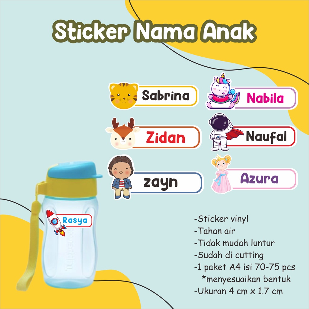 Jual Sticker Nama Anak WATERPROOF / Sticker Nama Costum / Sticker Label ...
