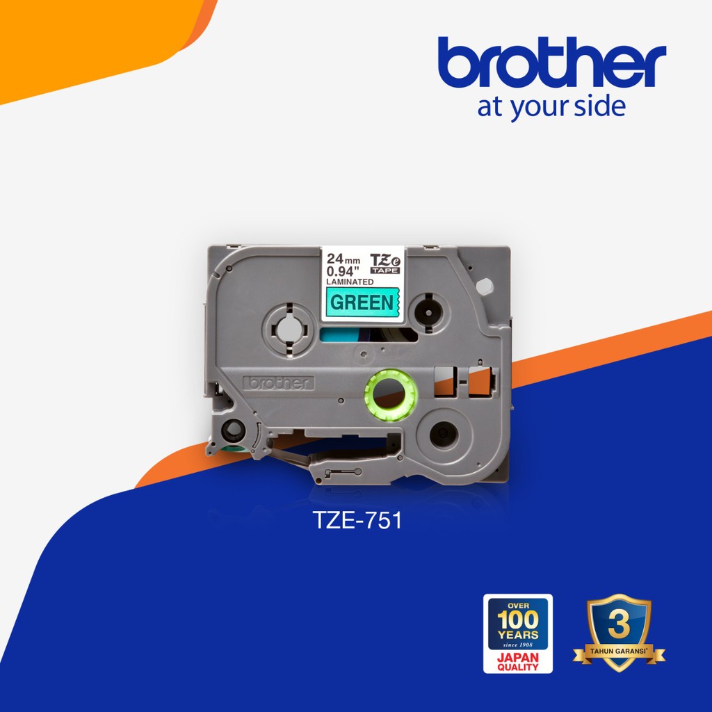 Jual Brother Label Tape TZE-751 Black on Green Laminated Tapes 24mm ...