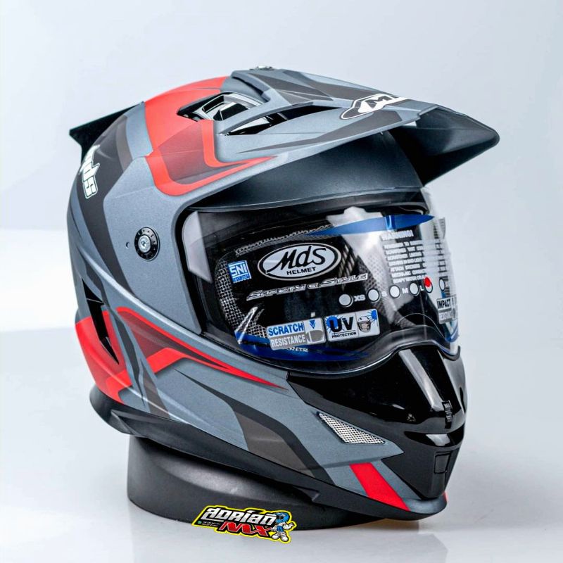 Jual HELM MDS SUPERPRO MOTIF 2 ALL GREY MATT RED BLACK DOUBLE VISOR ...