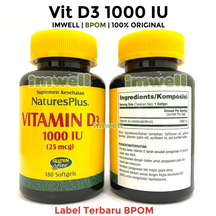 Jual Cintramelin Vitamin D3 1000Iu Natures Plus Vit D 3 1000 Iu D3 (180) Imun Tulang | Shopee ...