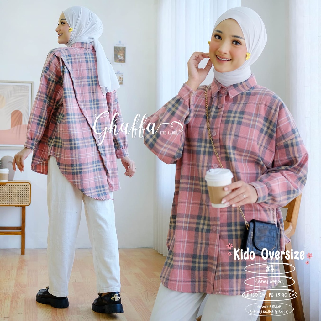 Jual atasan wanita kekinian ld 130 kido oversize motif kotak kotak ...