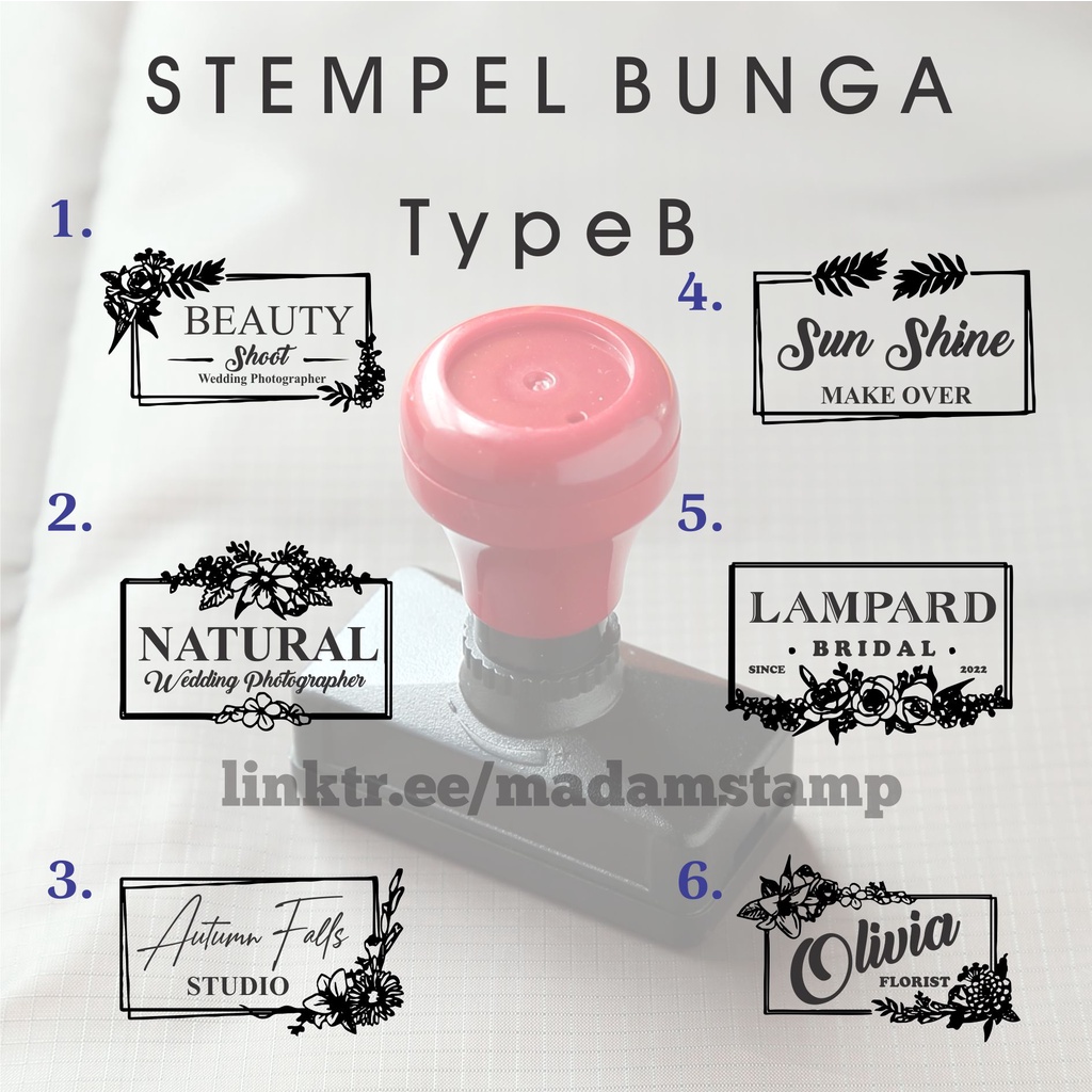 Jual stempel custom B floral desain bunga flash tinta otomatis wedding ...