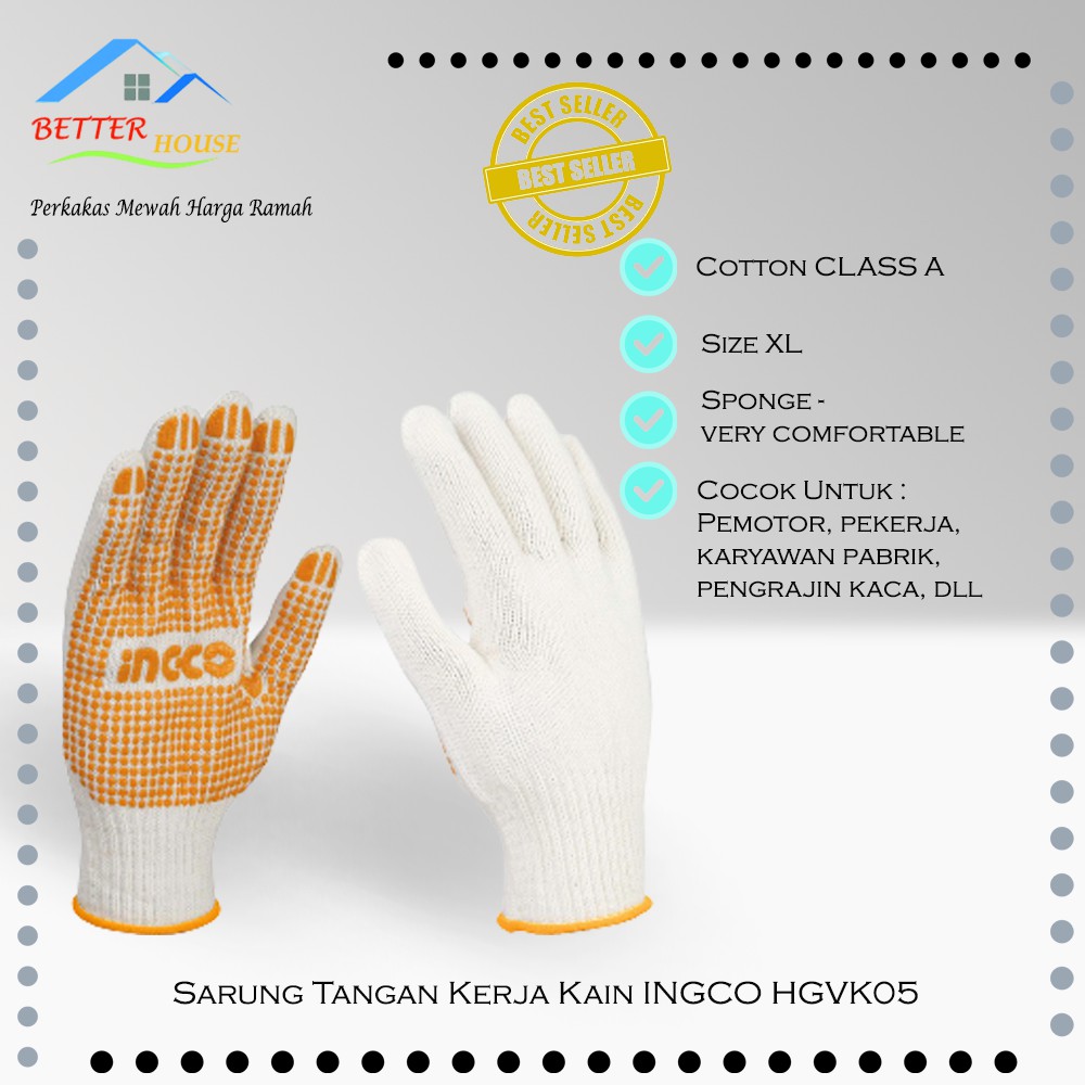 Jual SARUNG TANGAN KERJA KAIN TEBAL BINTIK PUTIH INGCO HGVK05 | Shopee ...