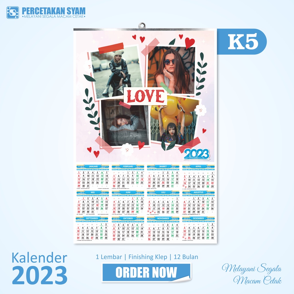 Jual syam kalender dinding 2025 1 lembar klep desain custom foto ...