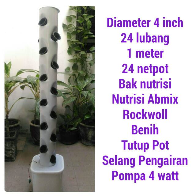 Jual PAKET POT TOWER HIDROPONIK FULLSET 24 LUBANG TINGGAL PANEN TINGGI 120cm | Shopee Indonesia