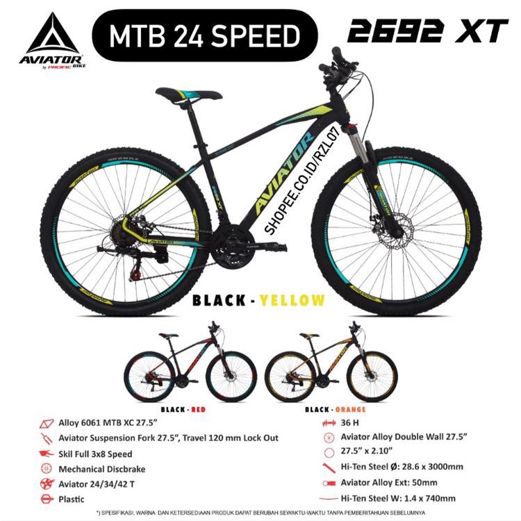 Jual SEPEDA GUNUNG MTB 26 INCH AVIATOR AT 2692 XT MOUNTAIN BIKE 24 ...