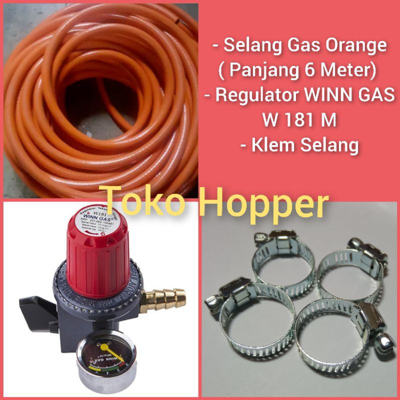 Jual Selang Gas Orange Panjang 6 Meter dan Regulator Winn Gas W181M ...