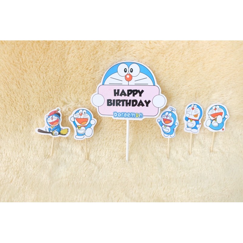 Jual topper cake cupcake tusuk 1 doraemon happy birthday | Shopee Indonesia