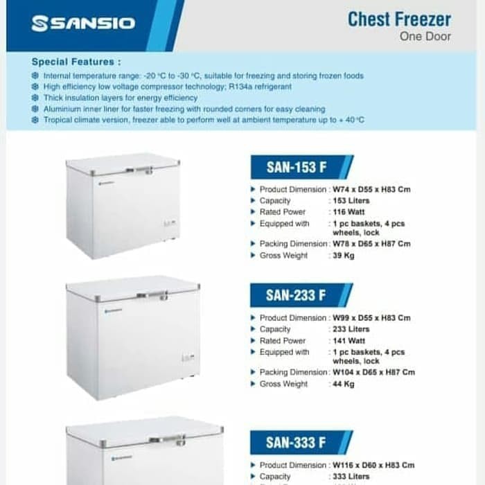 Jual Chest Frezzer Sansio SAN-233F (233 liter) | Shopee Indonesia
