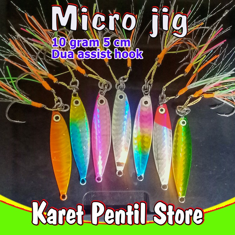 Jual 1 buah micro jig 7 / 10 / 15 gram 4 / 4.5 / 5 cm disertai 2 buah assist hook cantik ...