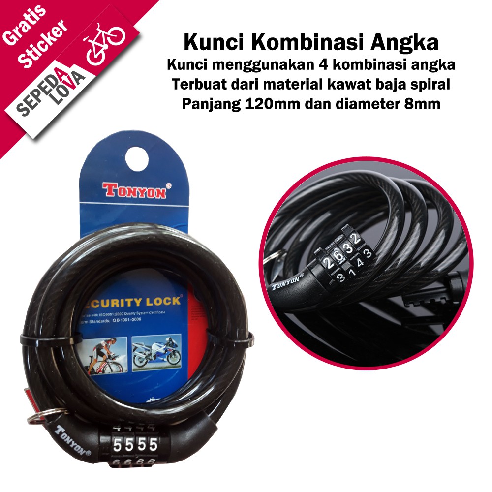 Jual Gembok Rantai Spiral Sepeda Dengan Kunci 4 Kombinasi Angka Nomor ...