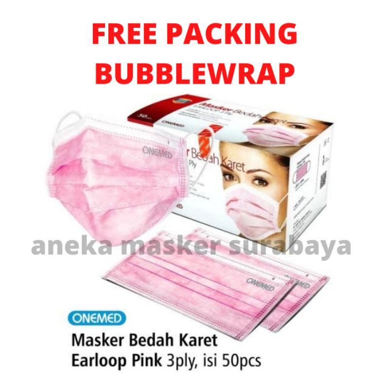 Jual onemed masker medis 3ply earloop warna pink | Shopee Indonesia