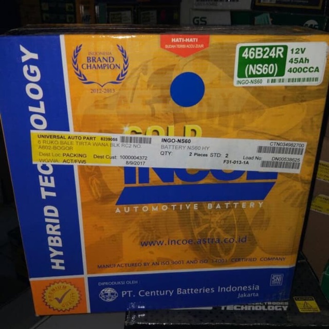 Jual Ns60 L Dan ns60 incoe gold aki mobil Accu siap pakai aki basah 46B24L 46B24R | Shopee Indonesia
