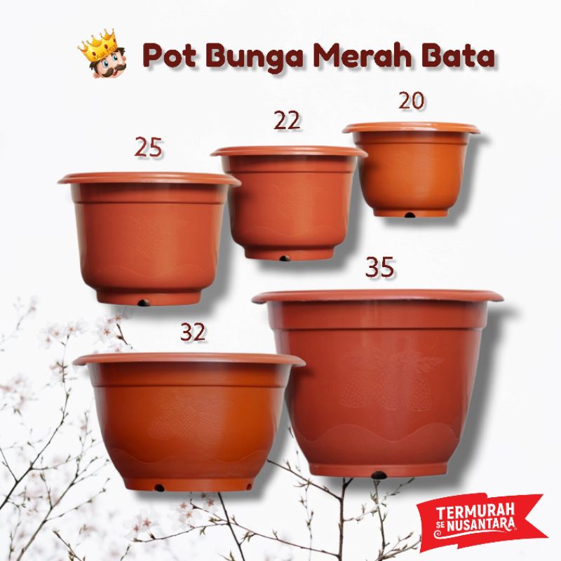 Jual Pot Bunga Merah Bata 20 25 30 32 35 | Pot Tanaman Cokelat Plastik ...