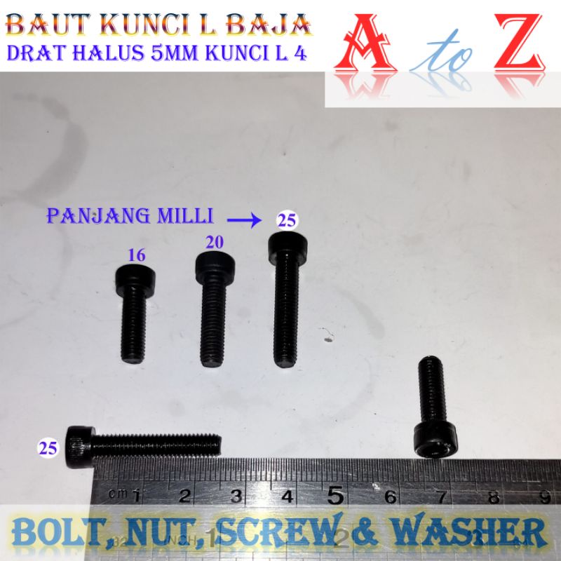 Jual baut kunci L baja 5 x 25 mm drat halus/baut kunci L 5x25mm | Shopee Indonesia