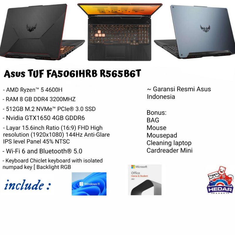 Jual ASuS TUF FA506IHRB R5 4600H 8GB 512GB GtX1650 W11 OHS 15 FHD 144Hz ...