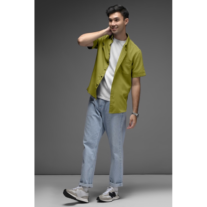 Jual KEMEJA PRIA LENGAN PENDEK LEMON POLOS BASIC CASUAL ATASAN SLIM FIT ...