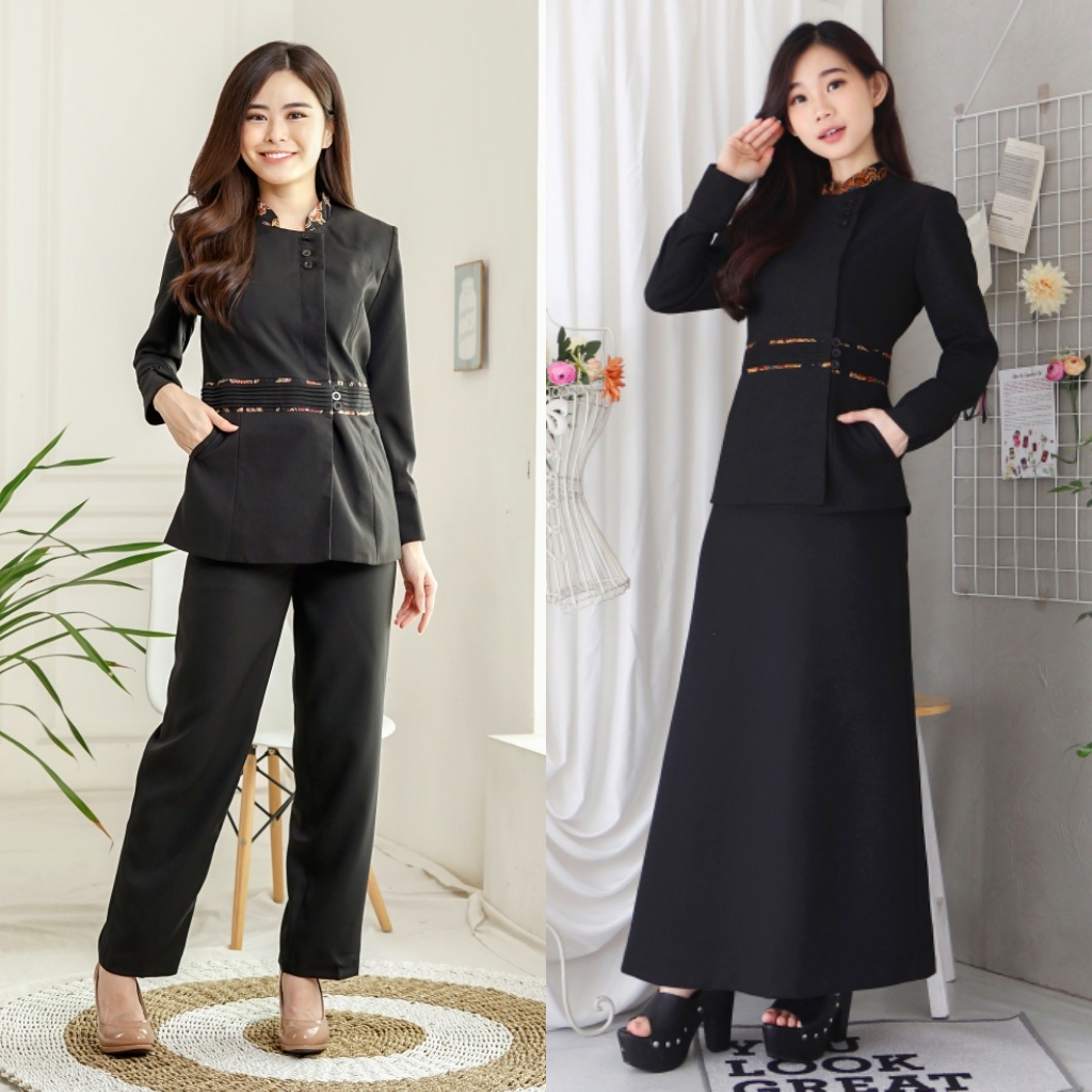 Jual Blazer Wanita Baju Kerja Kantor Seragam Dinas PDH PNS Pemda Guru ASN Wanita Batik kode 7007 ...
