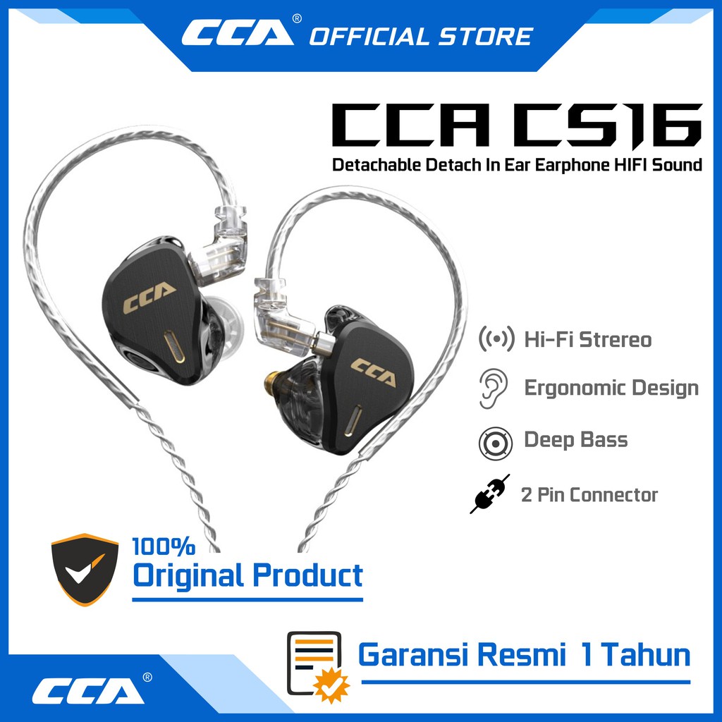 Jual CCA CS16 with Mic 16BA Driver Units Earphone with Detachable In Ear Monitor HIFI | Shopee ...