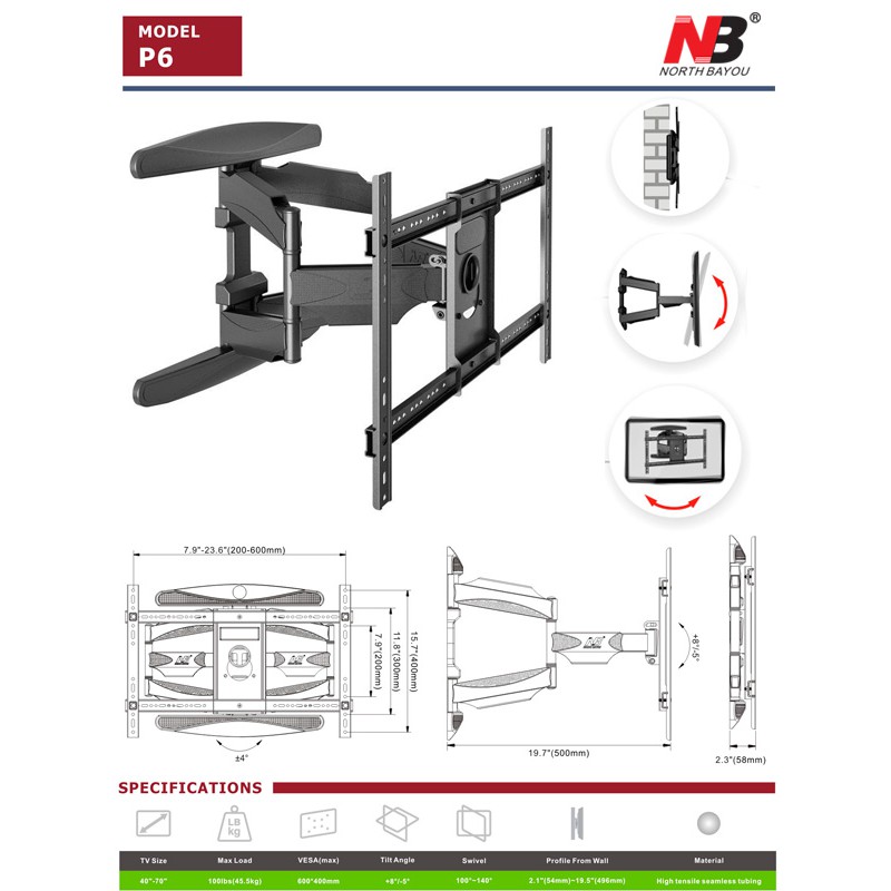 Jual Breket/bracket TV LED LCD Plasma North Bayou NB P6 40-70 inci ...