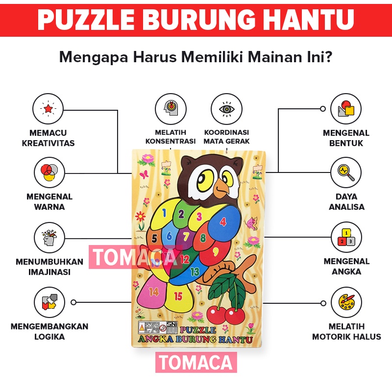 Jual Mainan Edukasi Anak Puzzle Kayu Burung Hantu Angka 1-15 ( Puzzle ...