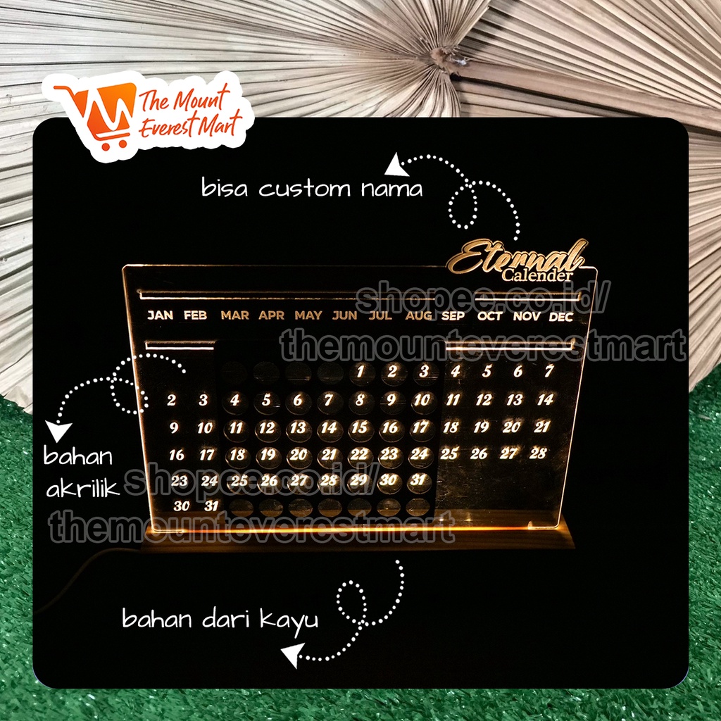 Jual Kalender Abadi Akrilik dengan Lampu | Kalender Meja | Shopee Indonesia
