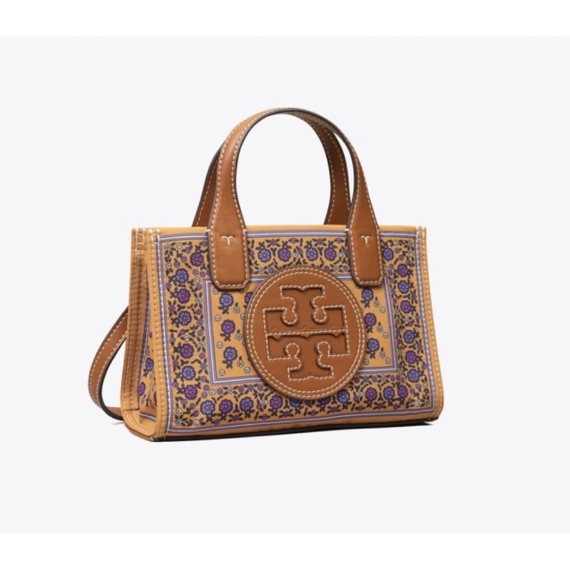 Jual TORY BURCH ELLA PRINTED MINI MICRO TOTE BAG Brown Floral Daisy ...