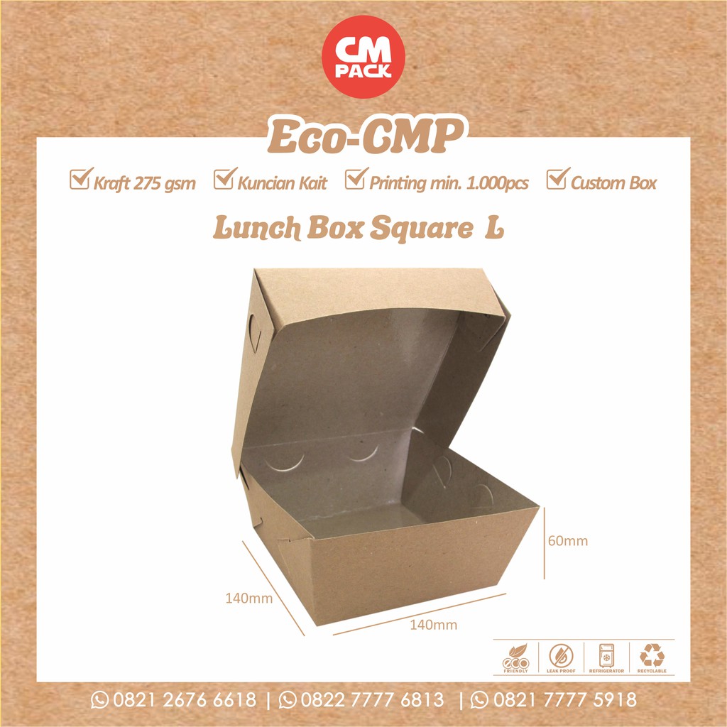 Jual CMP ECO KRAFT SQUARE BOX L ( 1 PACK ISI 50PCS ) | Shopee Indonesia