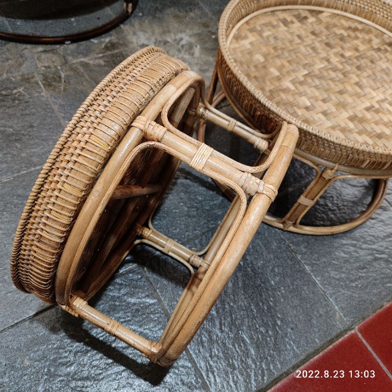 Jual rattan bamboo tray nampan baki keranjang rotan bambu with stand ...