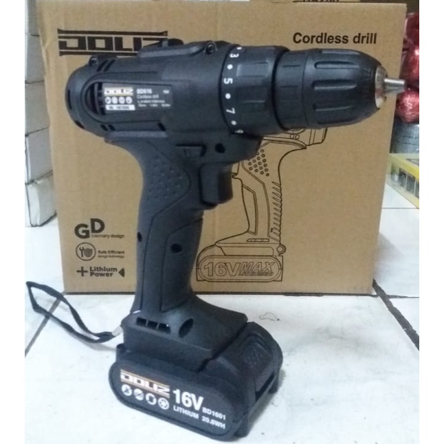Jual DOLIZ BD 616 Bor Cordless 10 mm Drill 16 Volt Bor Baterai 1,5 Ah ...