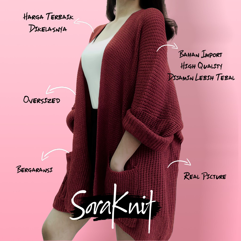 Jual Premium Sweater Cardigan Rajut Wanita Korea Oversize Knit wear Kardigan polos jumbo Dijamin ...