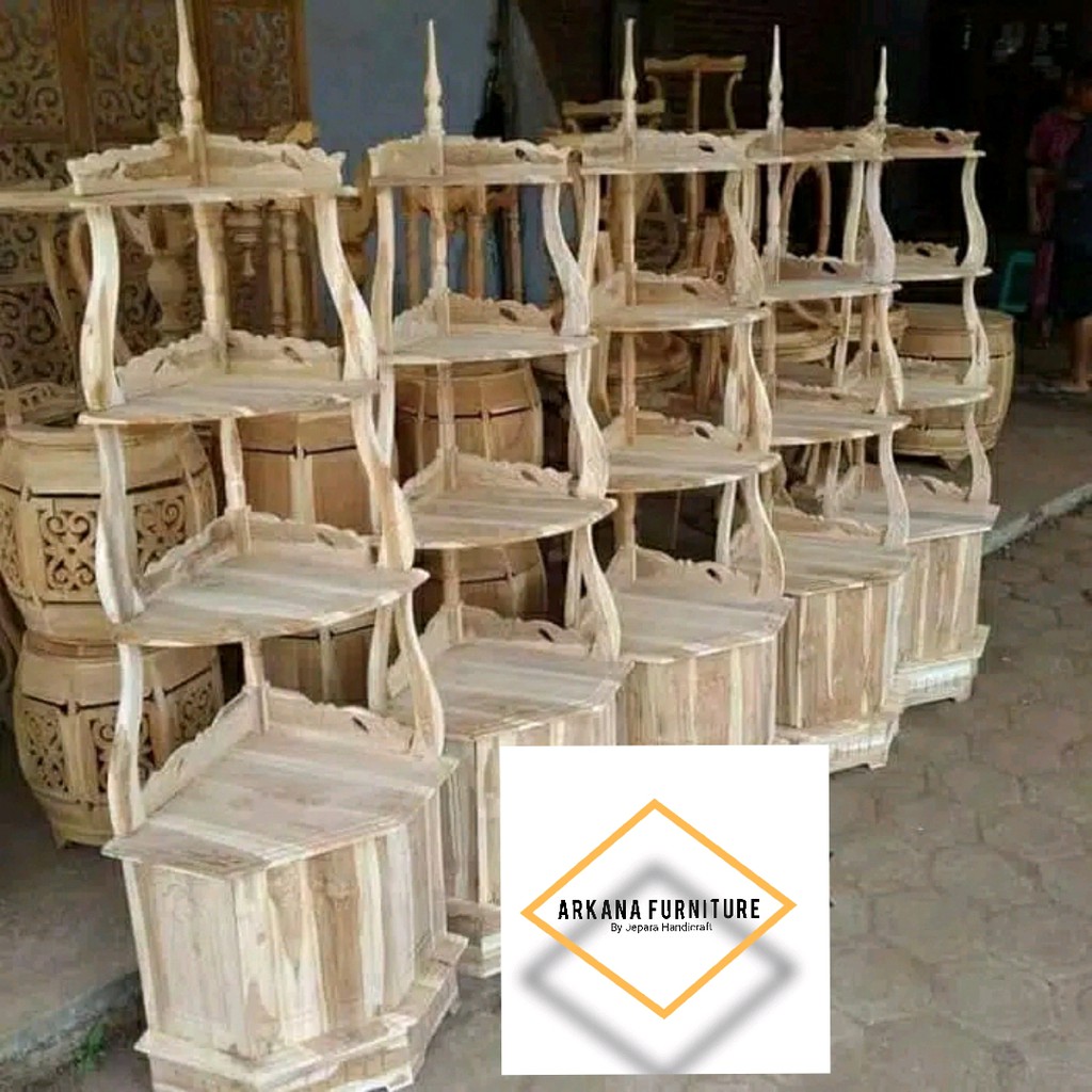 Jual Furniture rak display sudut pojok kayu jati mentahan | Shopee ...